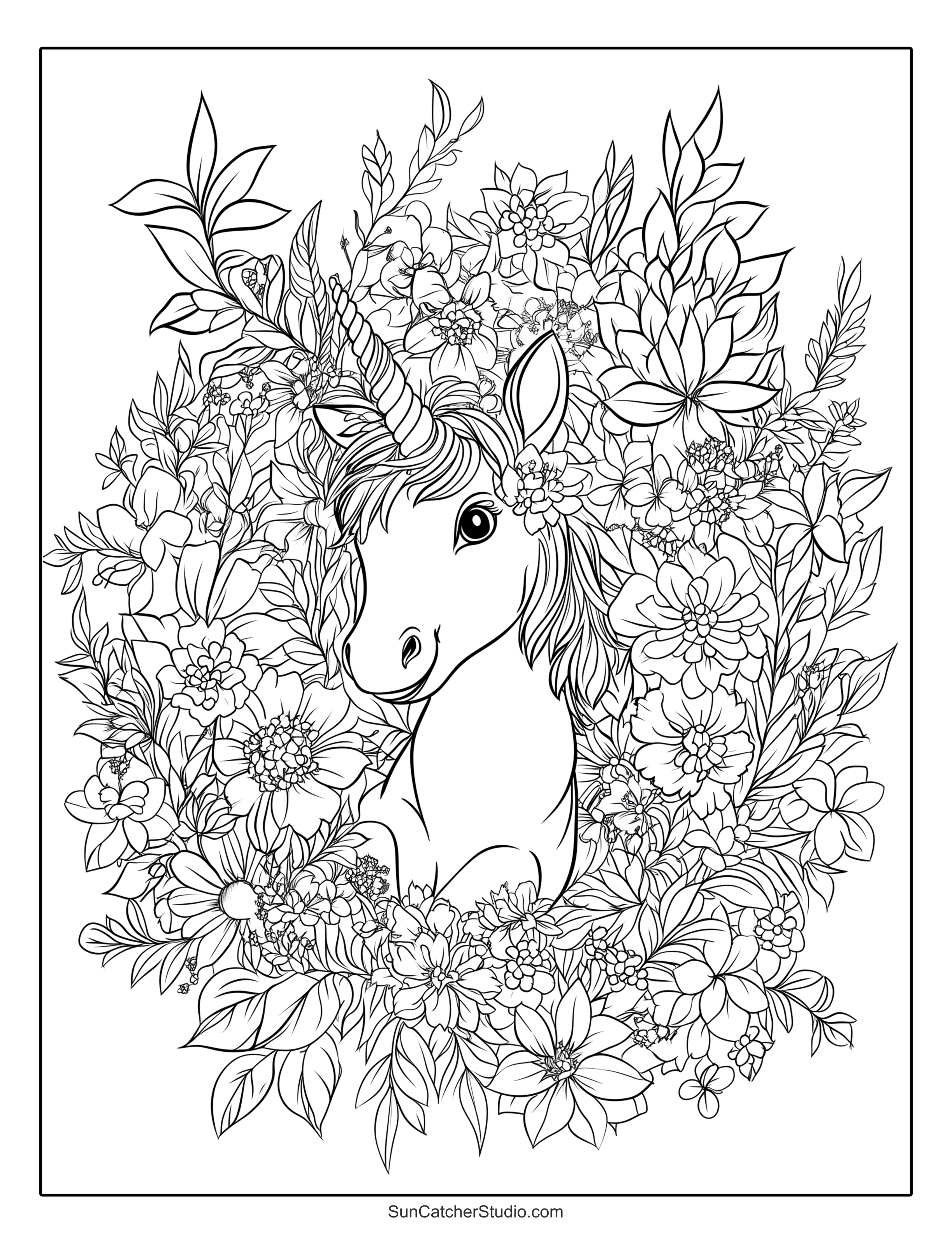unicorn and flower coloring pages
