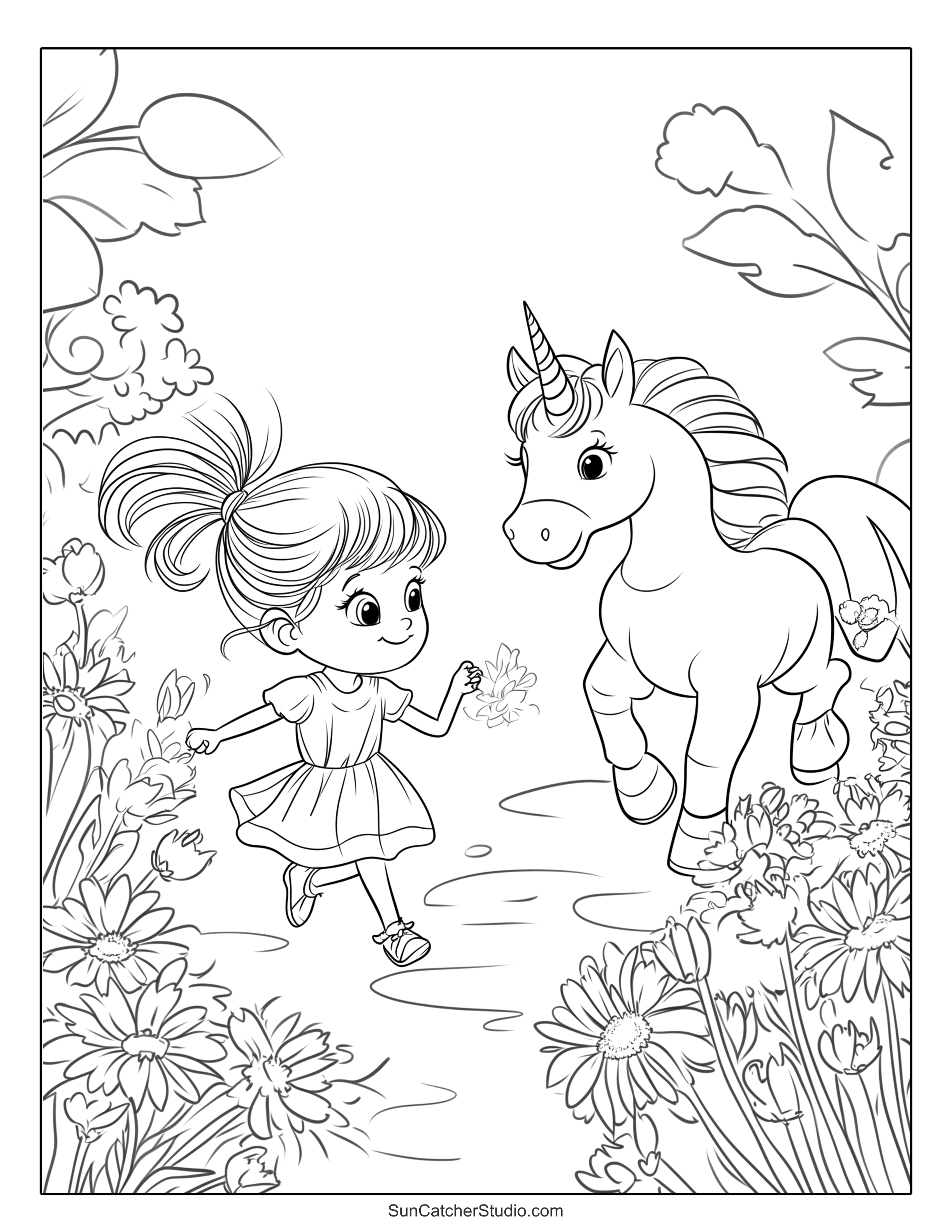 unicorn girl coloring pages easy