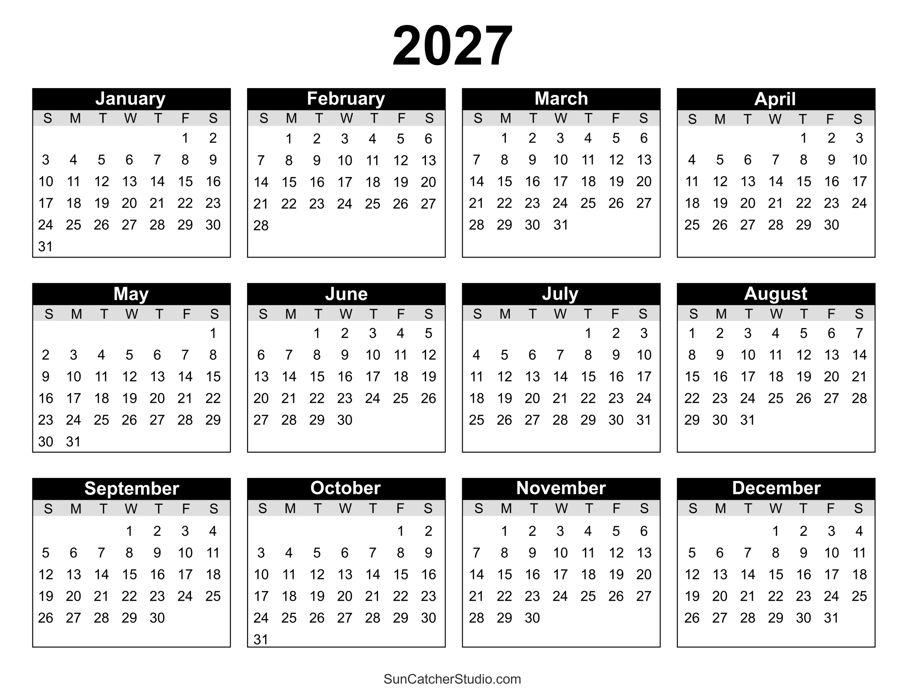 Free Printable 2027 Yearly Calendar Free Printables Lettering SVG Free Printable 2027 Yearly Calendar Free Printables Lettering SVG