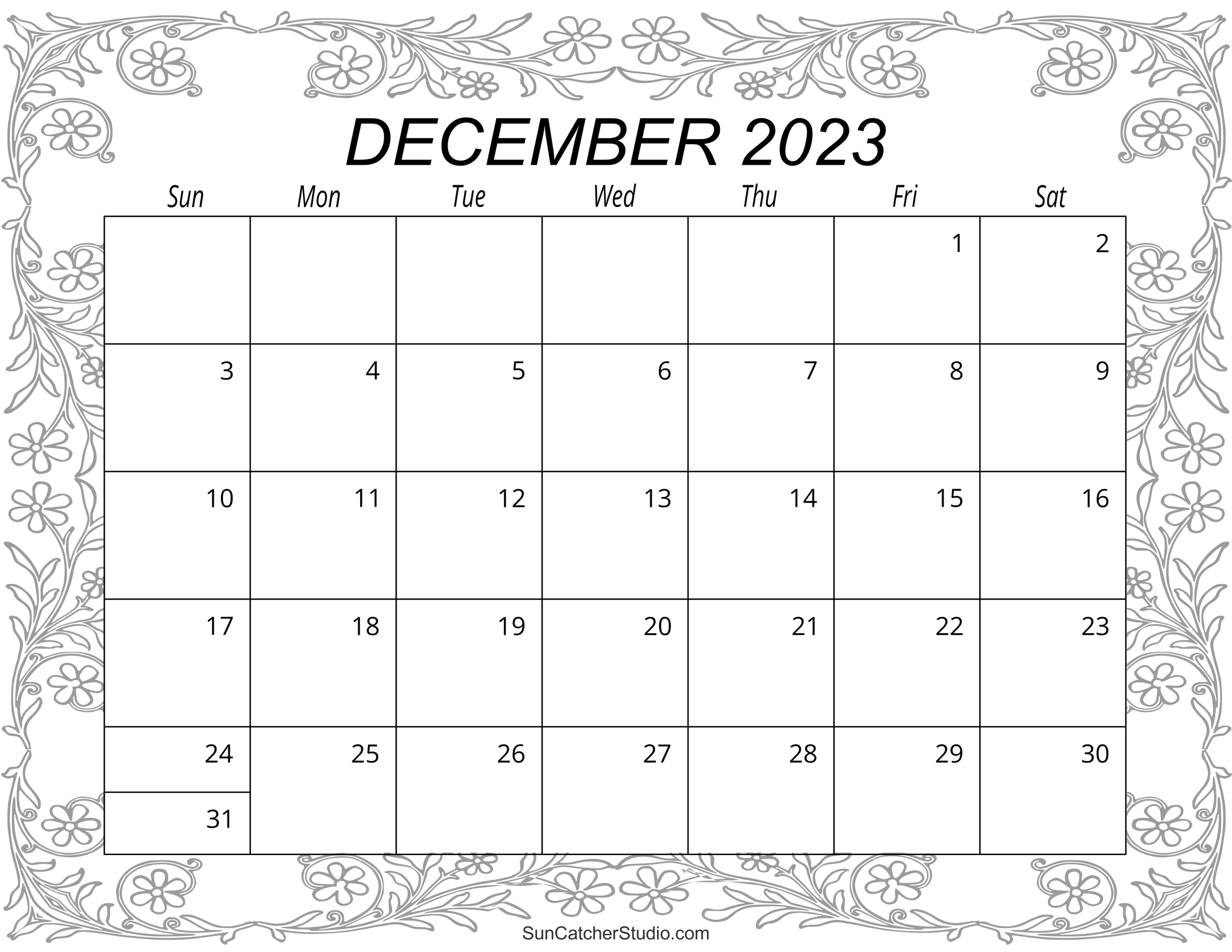 December 2023 Calendar Free Printable DIY Projects Patterns 