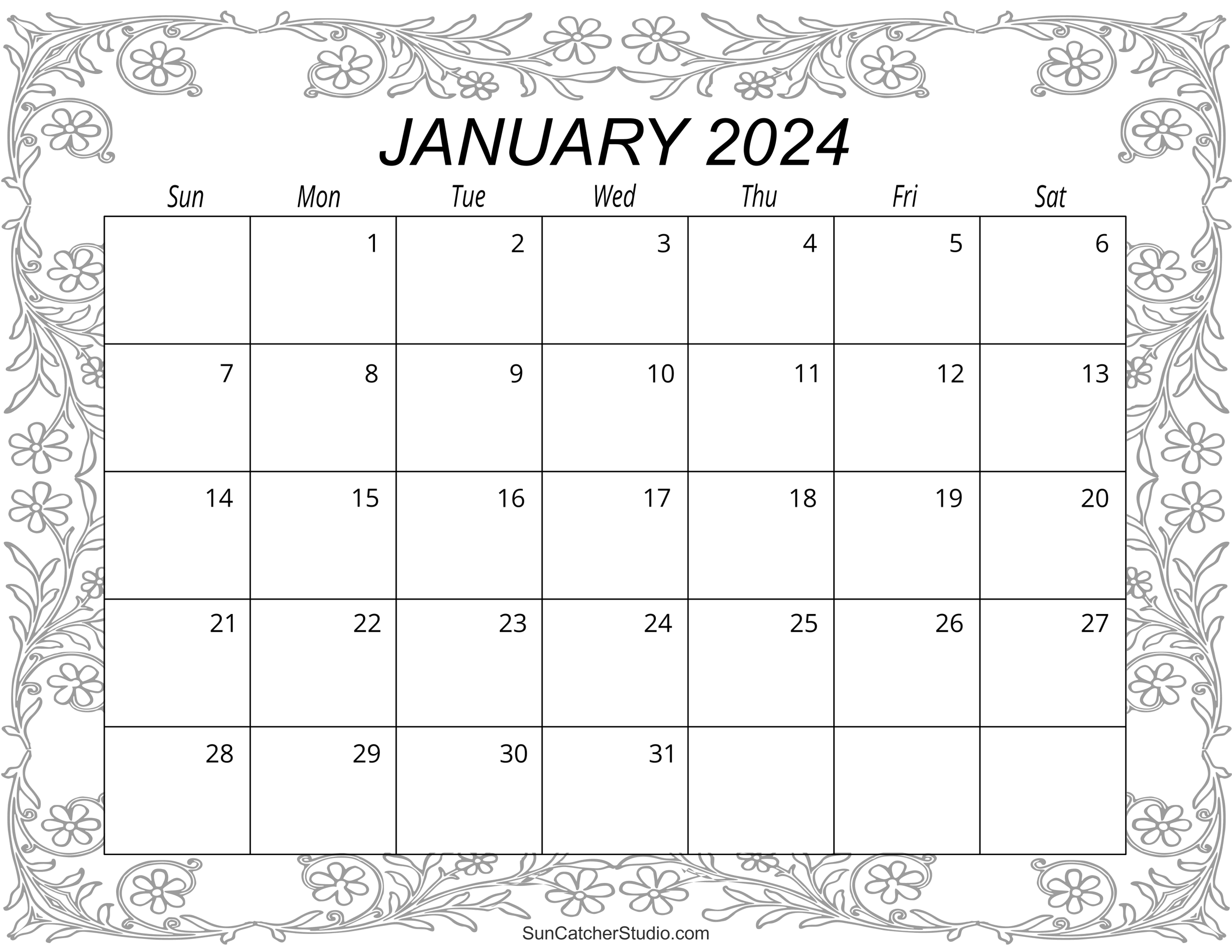 January 2024 Calendar Free Printable DIY Projects Patterns 