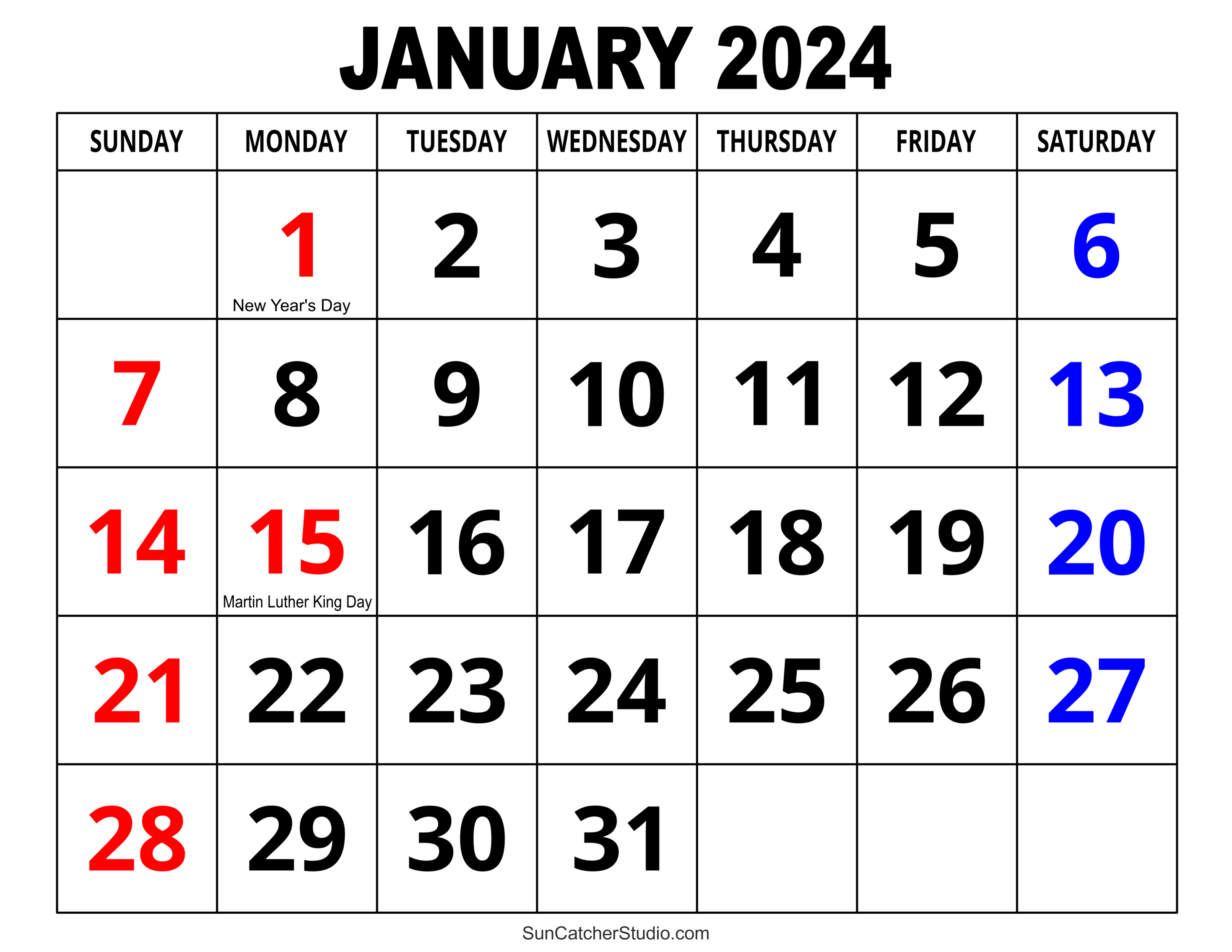 January 2024 Calendar Free Printable DIY Projects Patterns