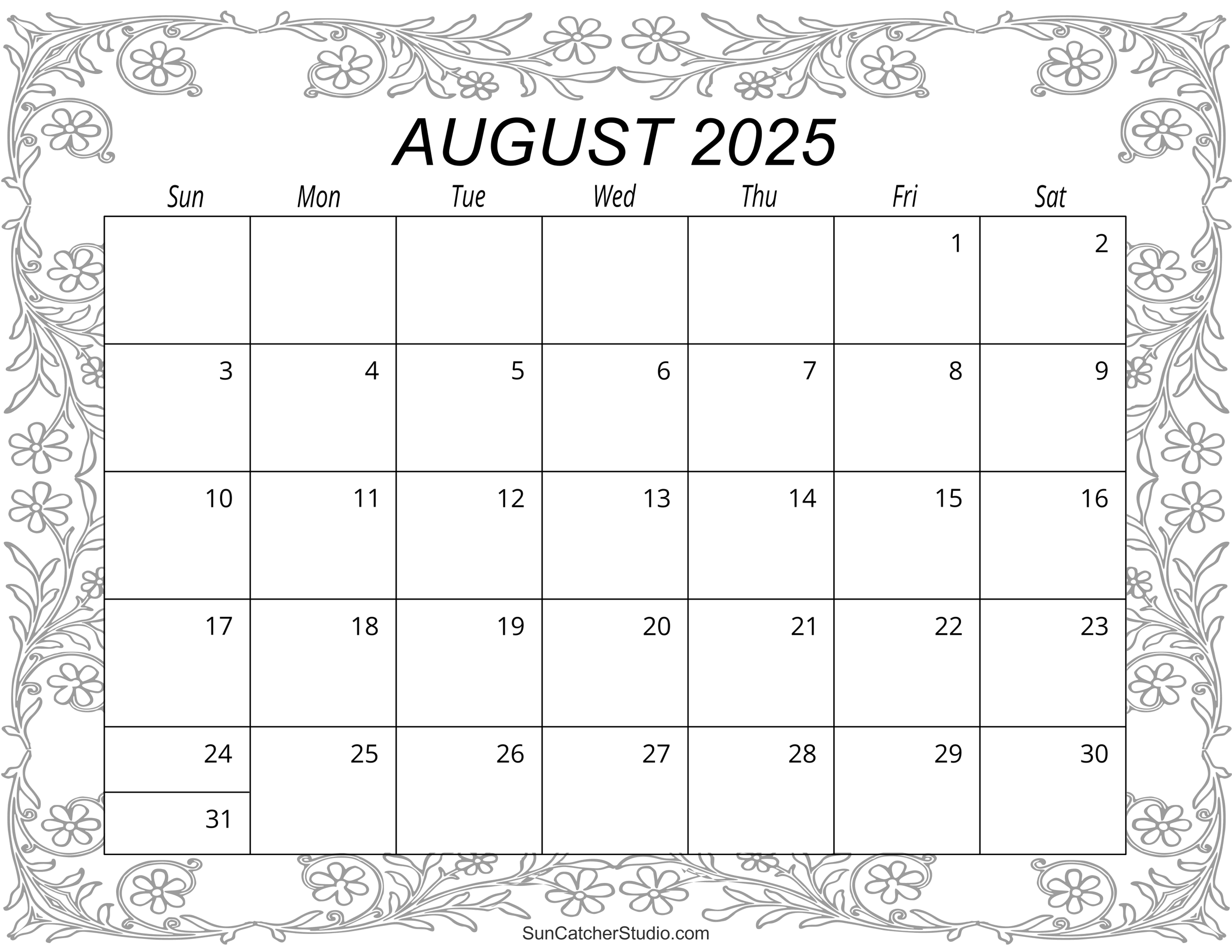 Calendar Printable August 2025 Phoenix Brooks