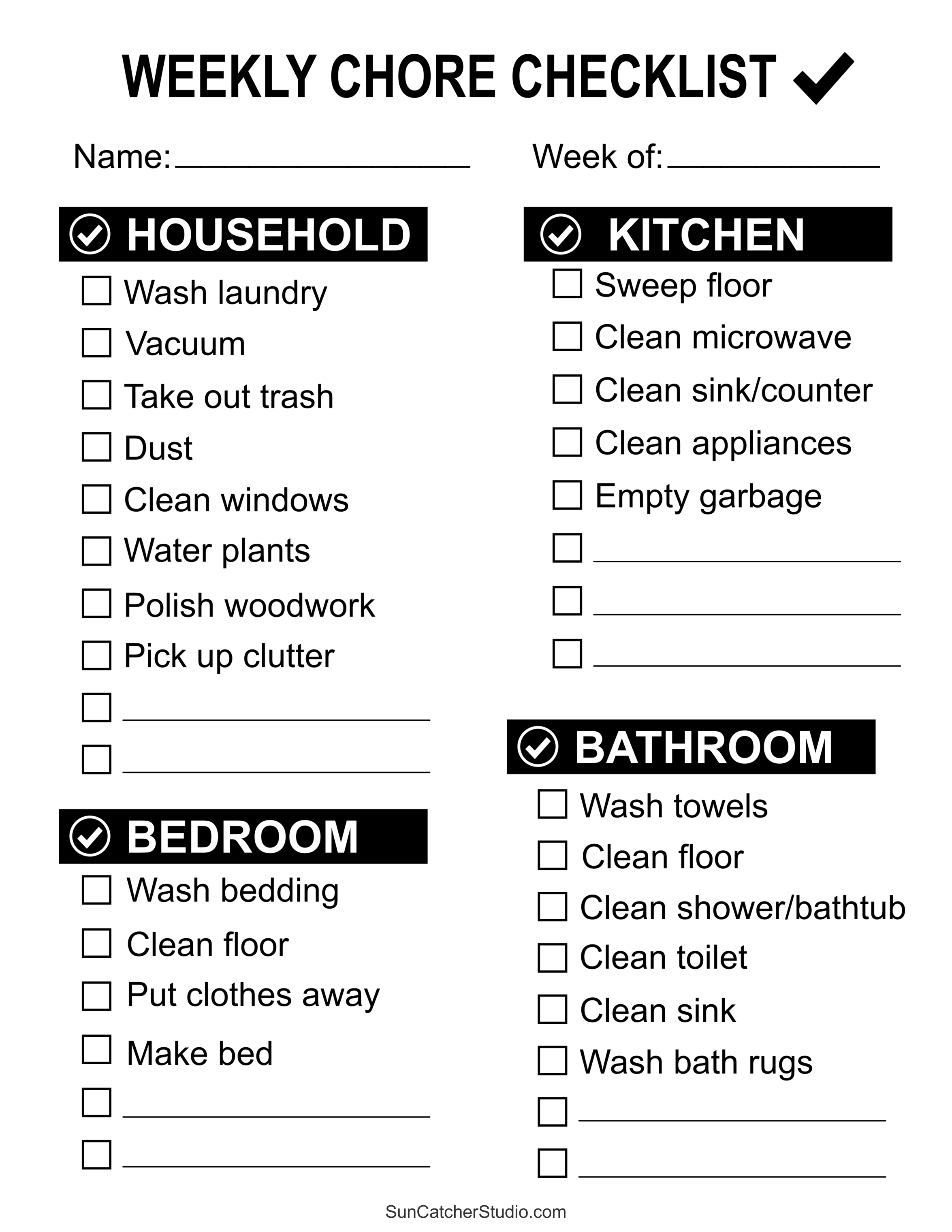 Weekly Chore Checklist Template