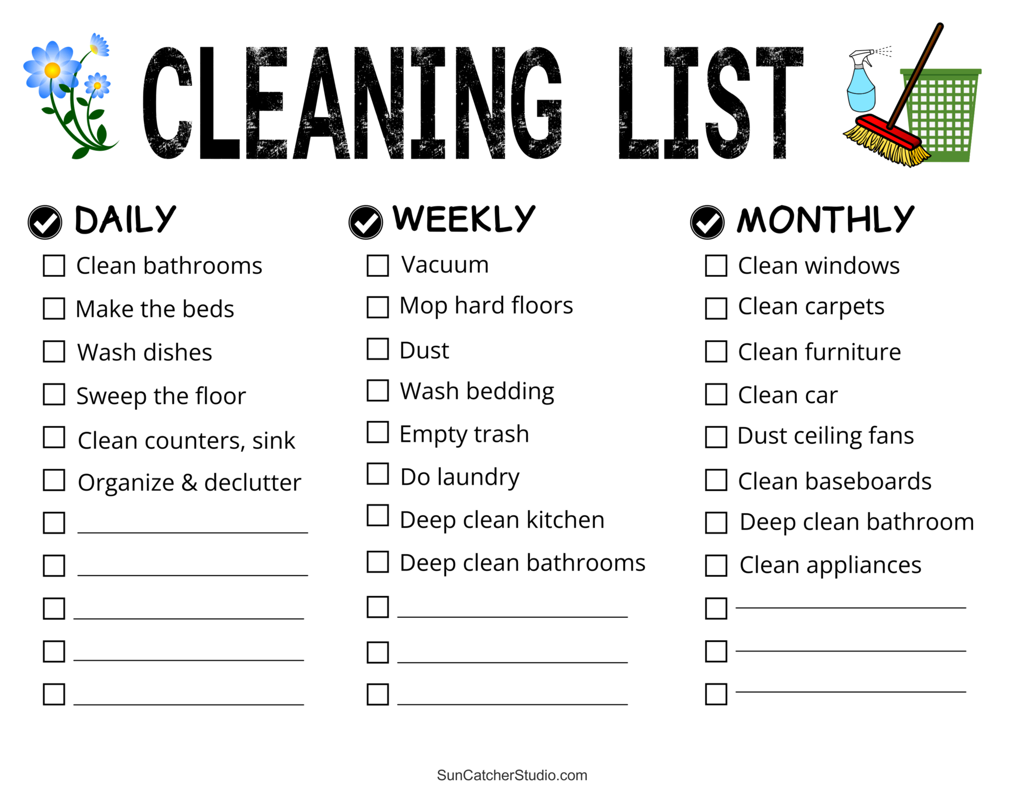 Printable Cleaning Schedule Spring Daily Weekly Checklists DIY