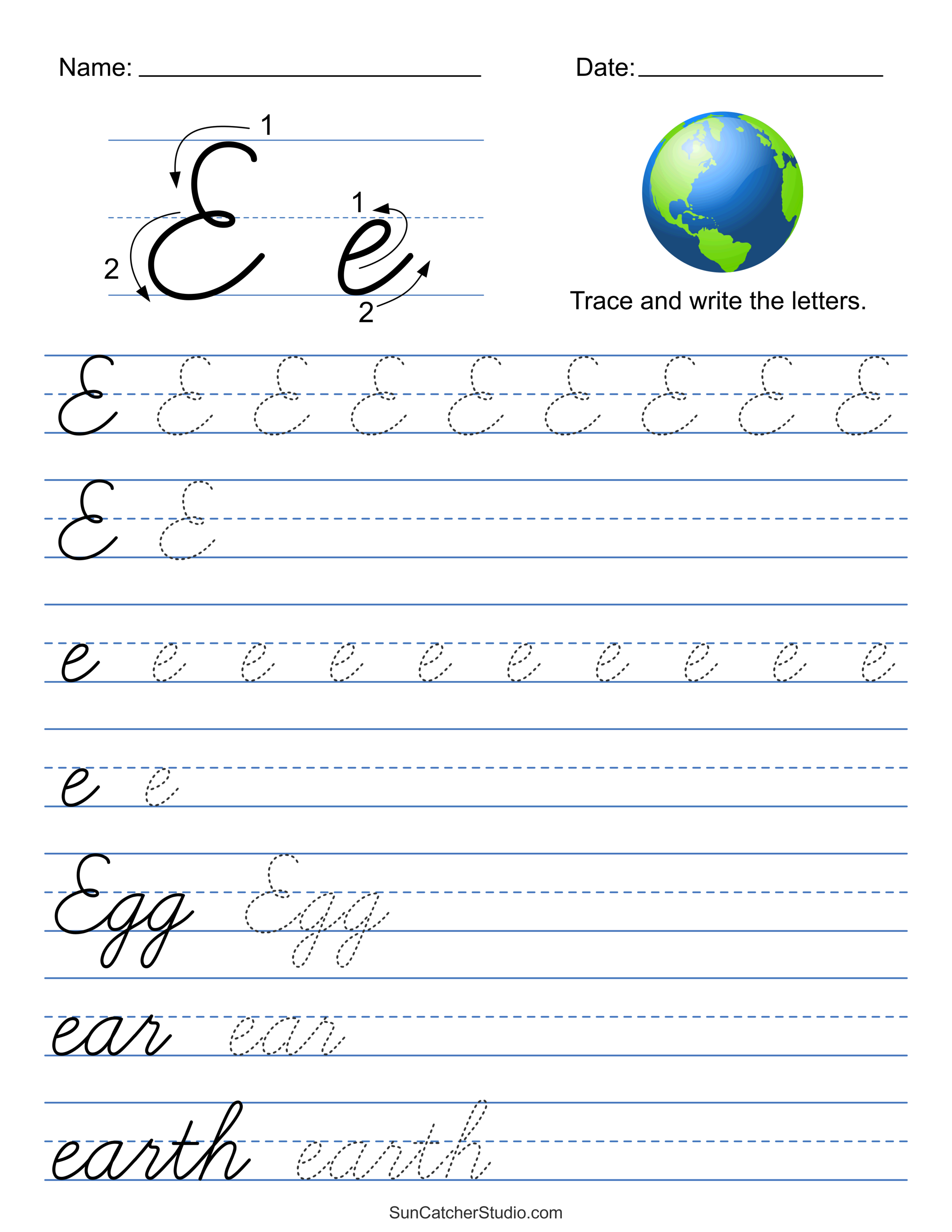 Printable Cursive Handwriting Worksheets Practice Letters Free