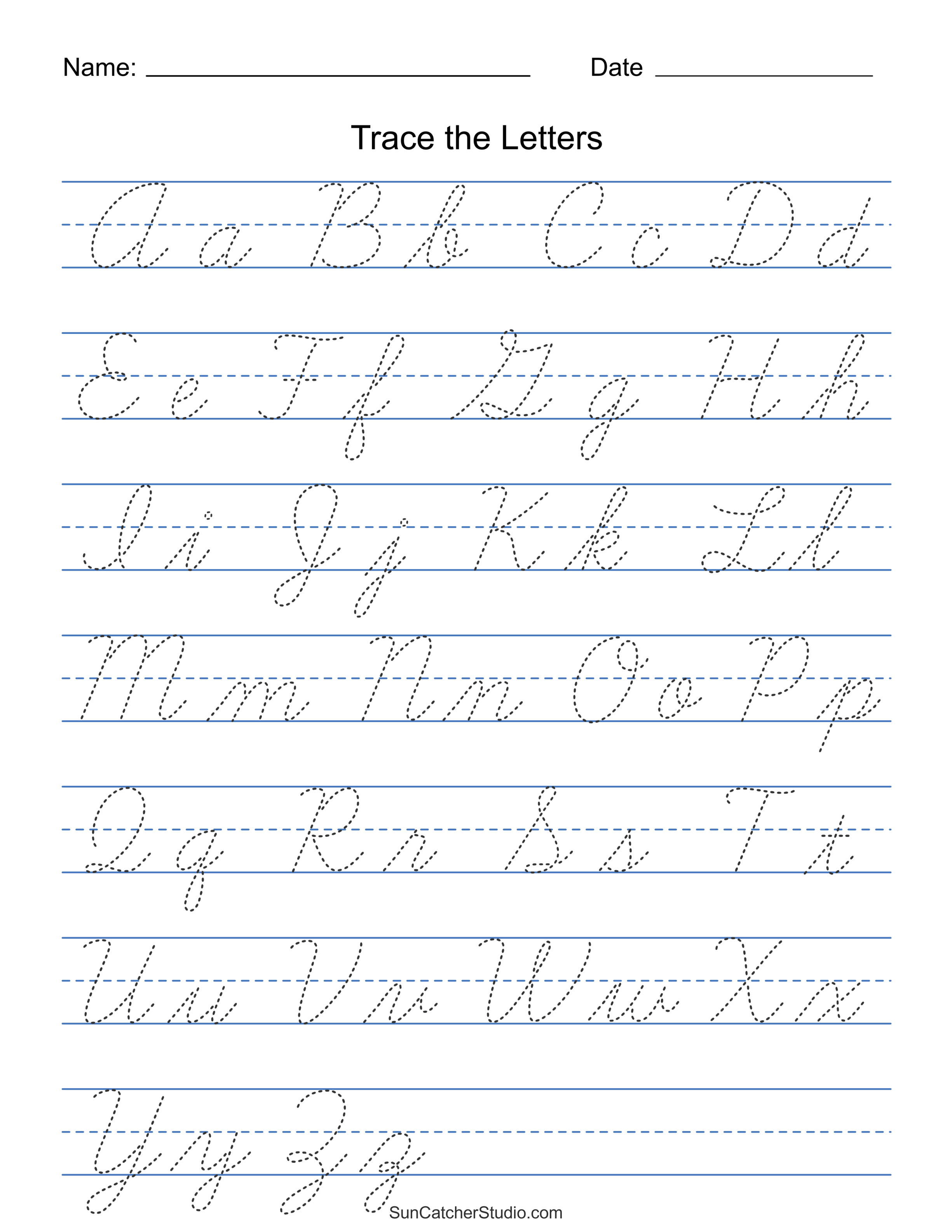 Printable Cursive Handwriting Worksheets Practice Letters Free