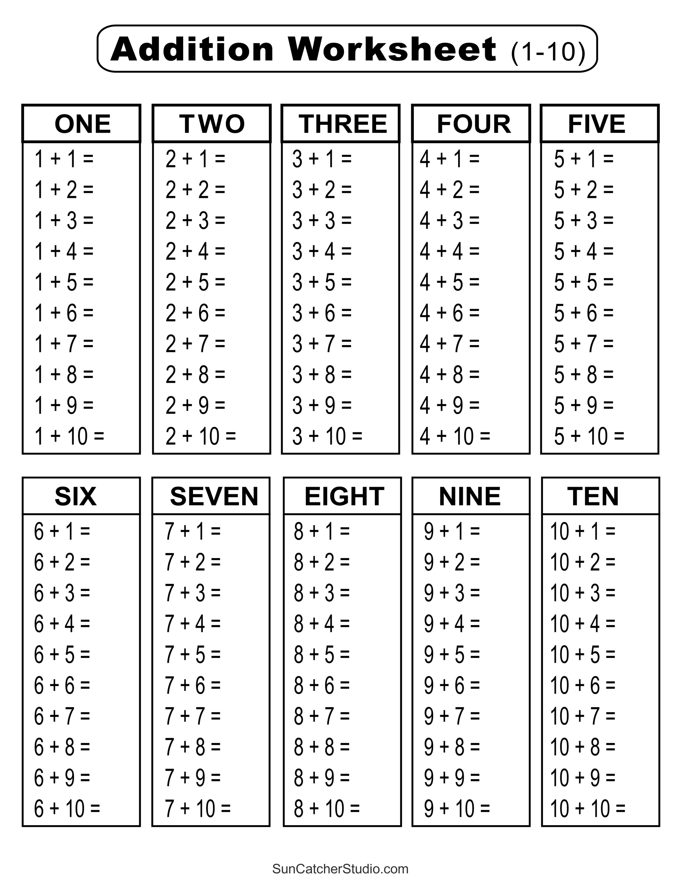 Printable Addition Table Chart Vrogue co