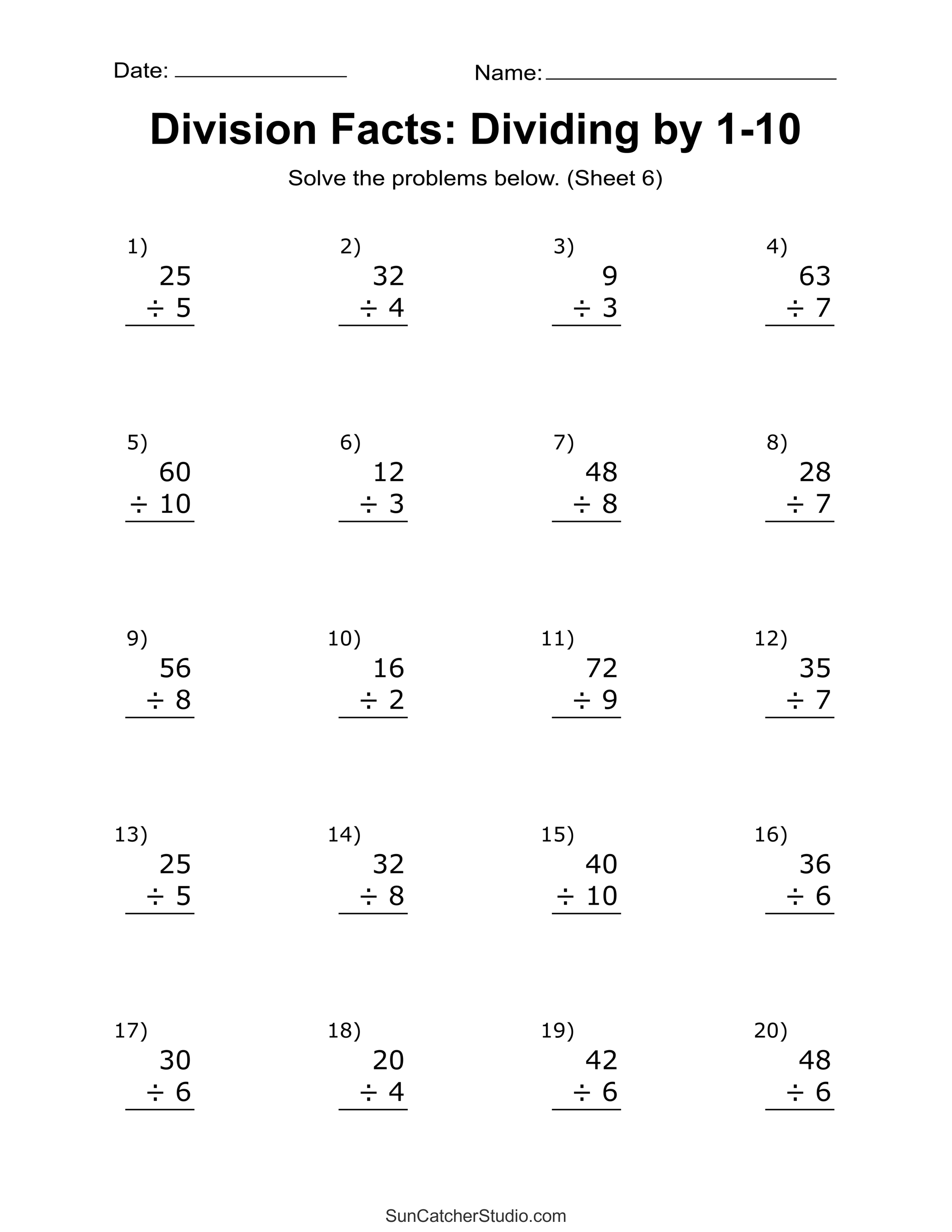 Division Worksheets Problems Free Printable Math Drills DIY 
