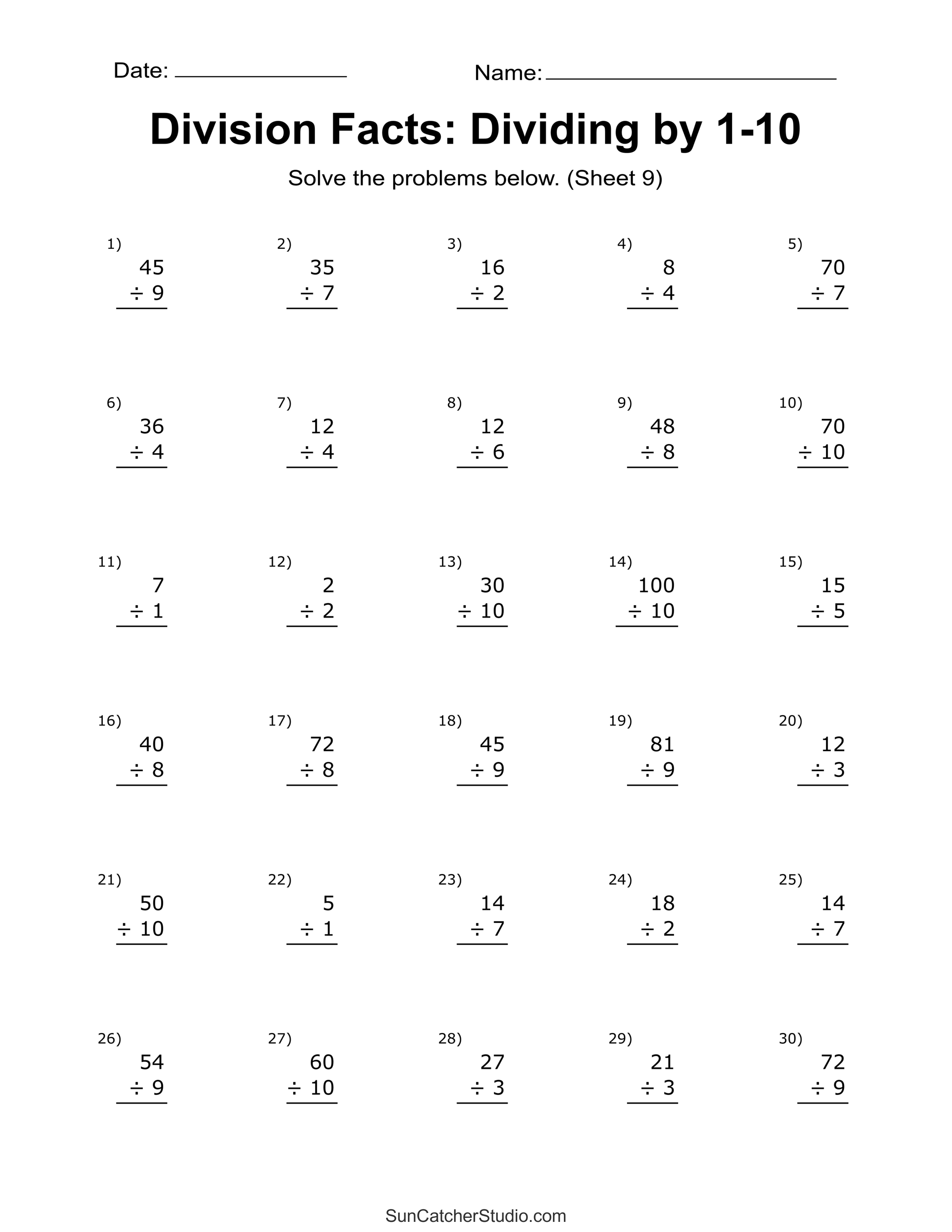Easy Division Worksheets Printable