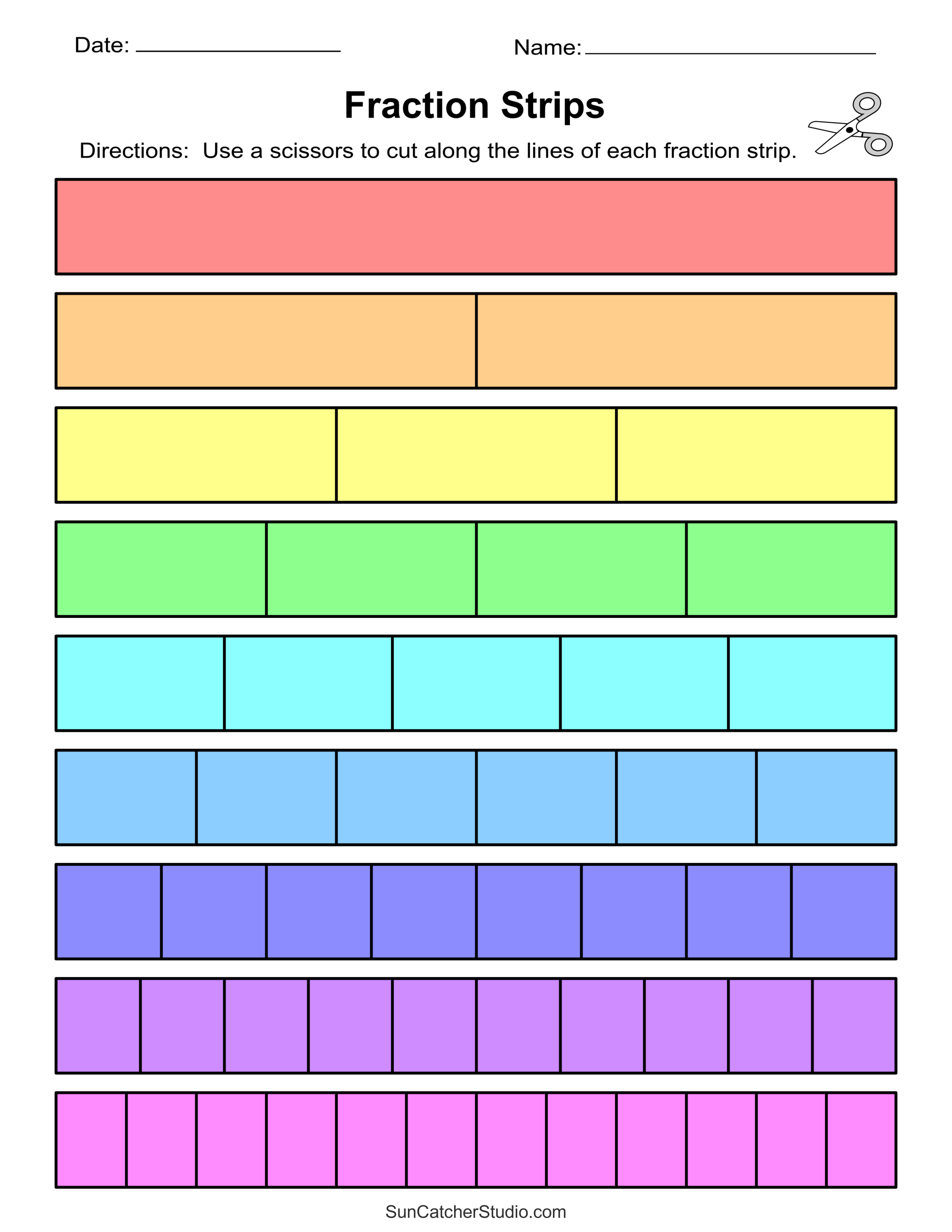 Printable Fraction Strips And Fraction Bars Free Printables