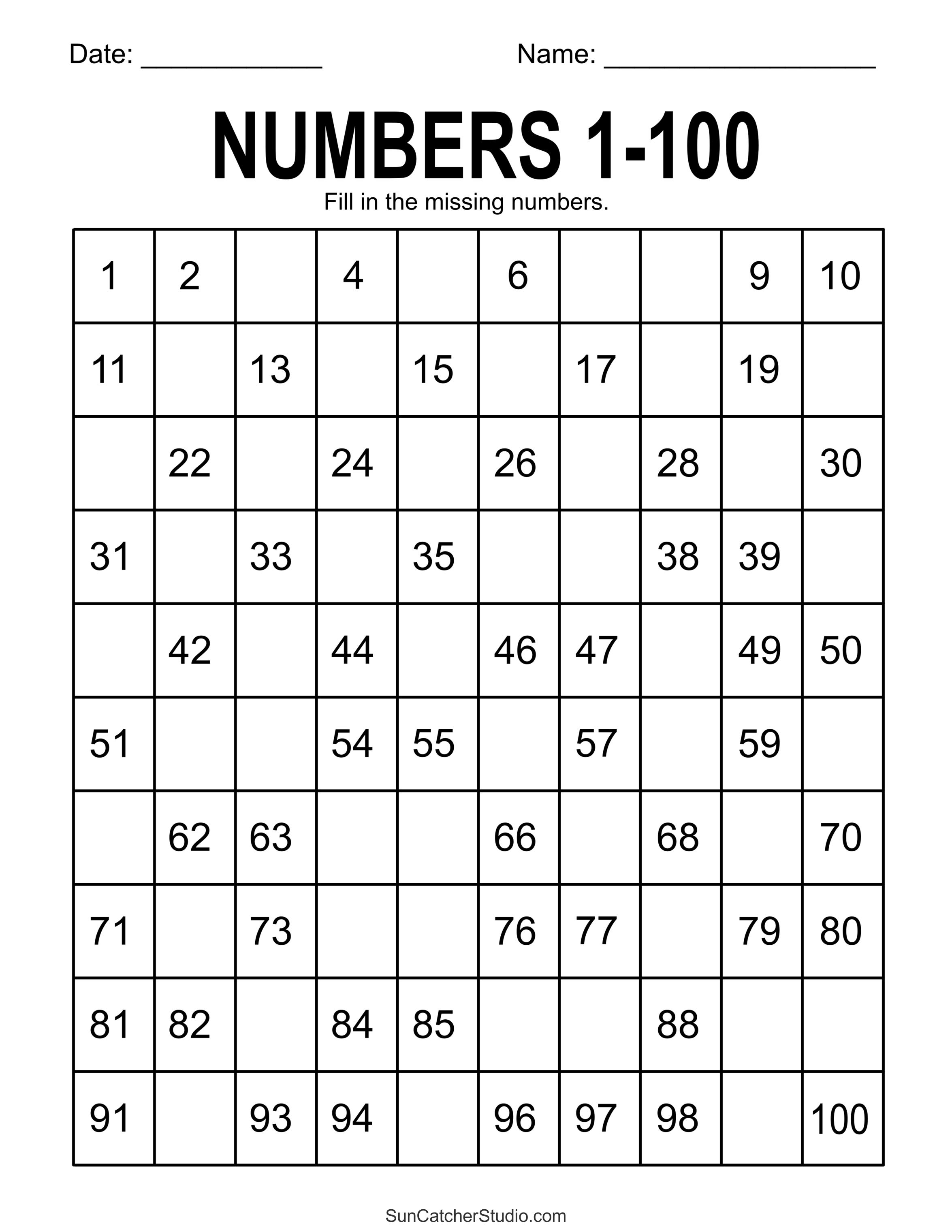 Free Printable Hundreds Charts Numbers 1 To 100 DIY Projects 